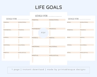 Life Goals Printable | Personal Goals | Family Goals | Career Goals ...
