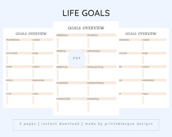 Life Goals Printable | Personal Goals | Family Goals | Career Goals ...
