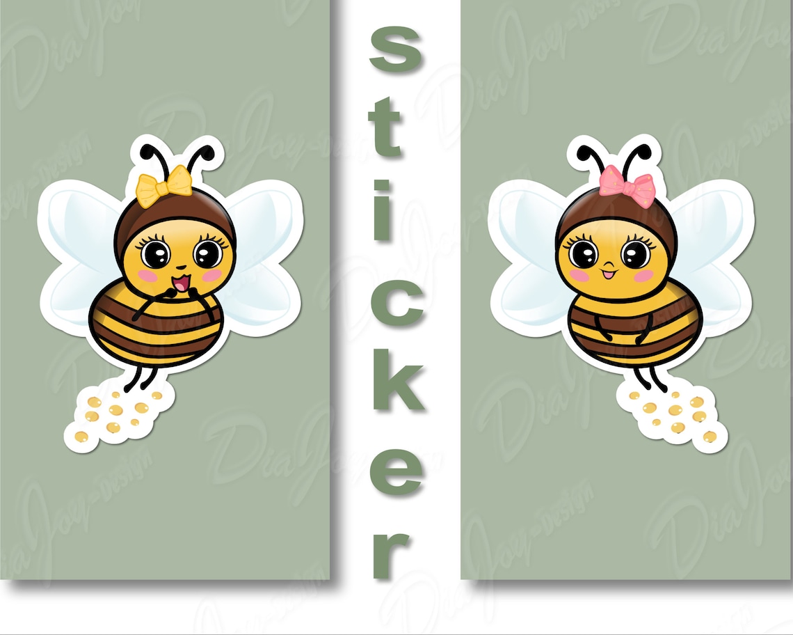Cute Bee Digital Stickers, Printable Bee Illustrations, Planner Sticker ...