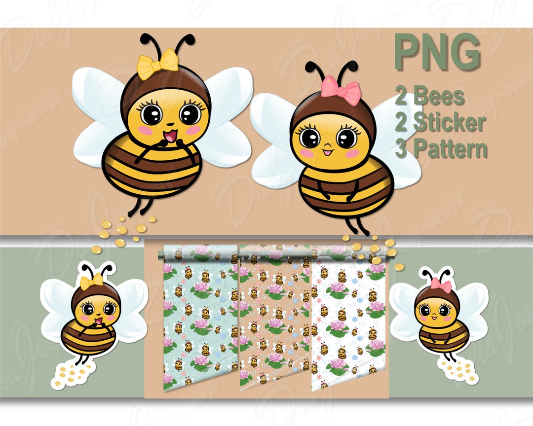 Cute Bee Digital Stickers, Printable Bee Illustrations, Planner Sticker ...