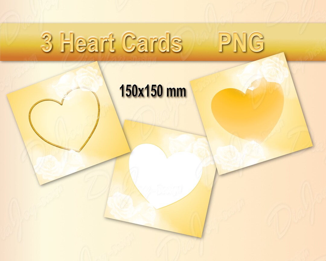 Heart Shaped Cards PNG, Digital Download Cards, Set of 3 Heart Cards ...