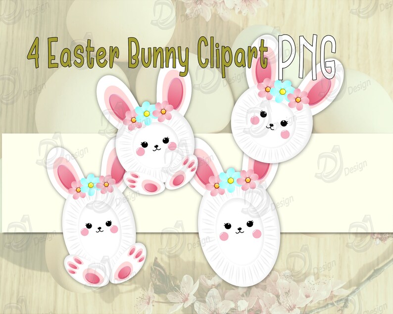 Easter Bunny Clipart PNG, Cute Bunny Faces Digital Download, Spring ...