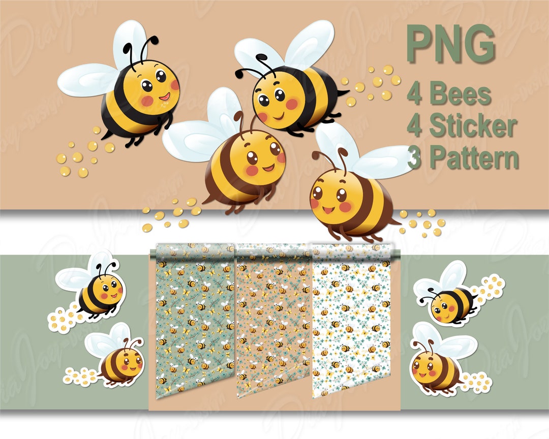 Digital Bee Clipart, Cute Bee Stickers, PNG Honeybee Pattern ...