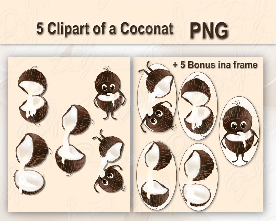 Cute Coconut Clipart Set, Adorable Coconut Characters, High Quality PNG ...