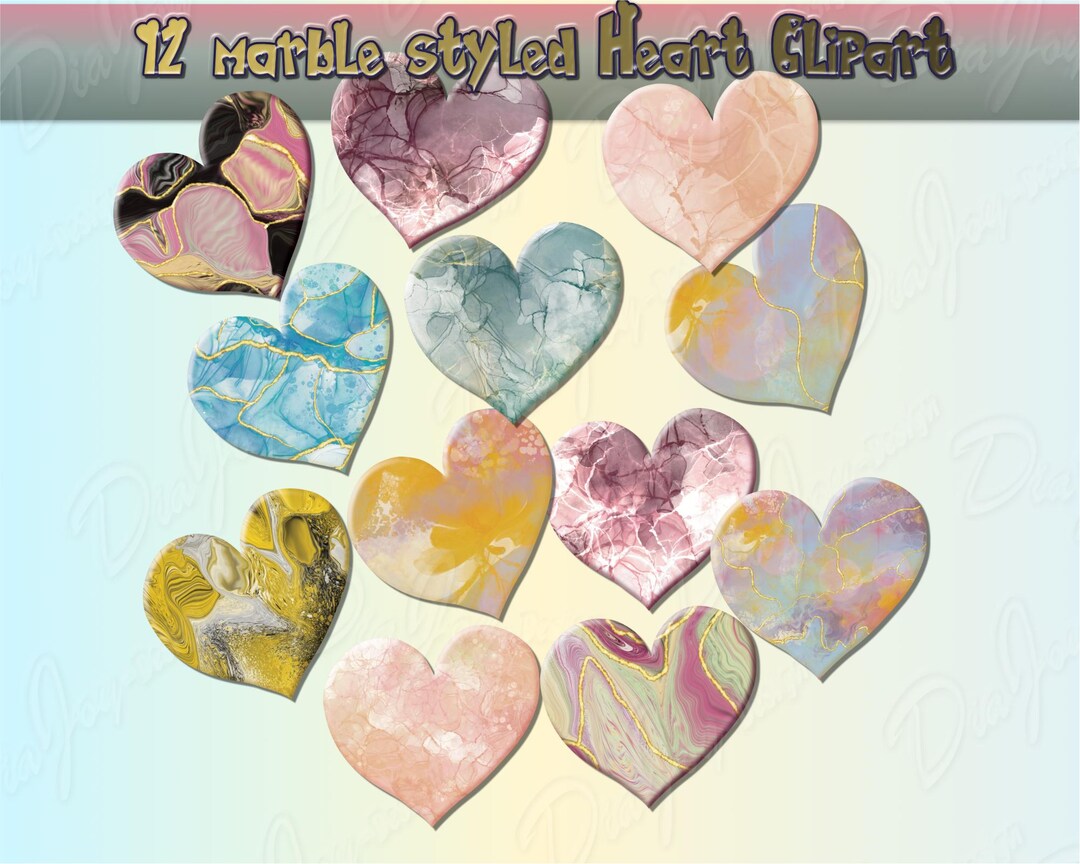 12 Marble Styled Heart Clipart as Bundle, Digital Download, Heart ...