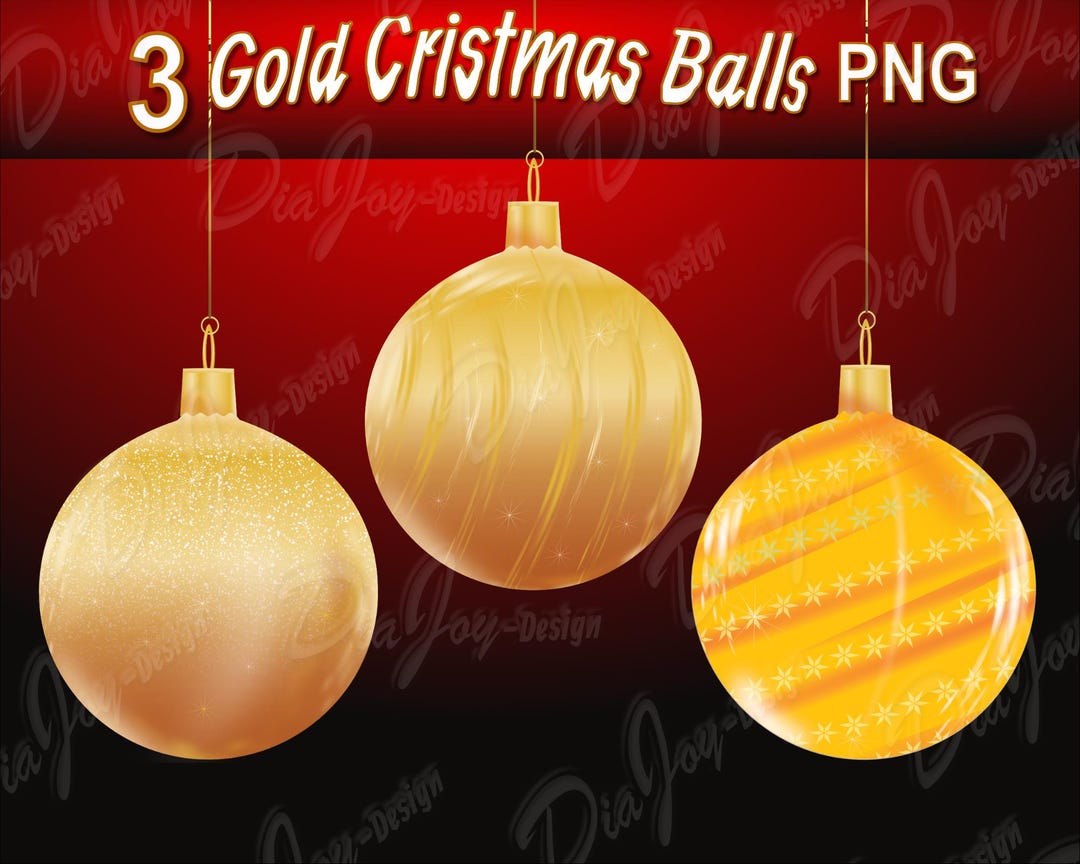 3 Gold Christmas Balls Clipart, Festive Holiday Ornaments, Digital ...