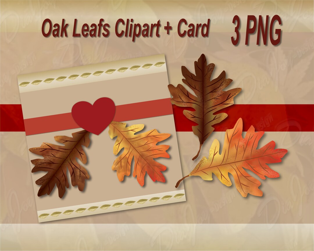 Autumn Oak Leaf Clipart and Greeting Card Design, Fall Leaves PNG ...