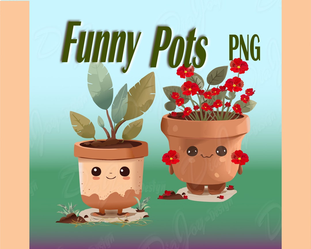 Cute Plant Pots Digital Art, Kawaii Potted Plants PNG, Funny Faces ...