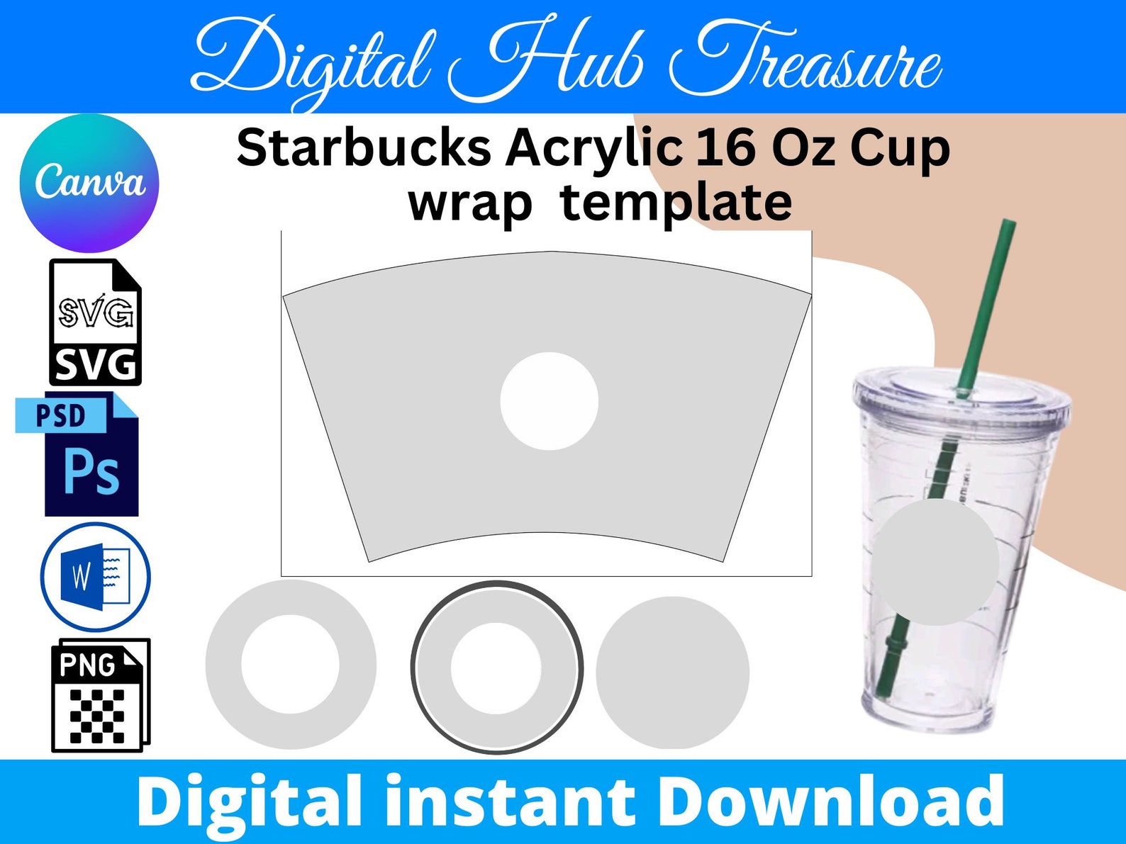 Starbucks 16 Oz Acrylic Cup Wrap Template (digital Download) - Etsy