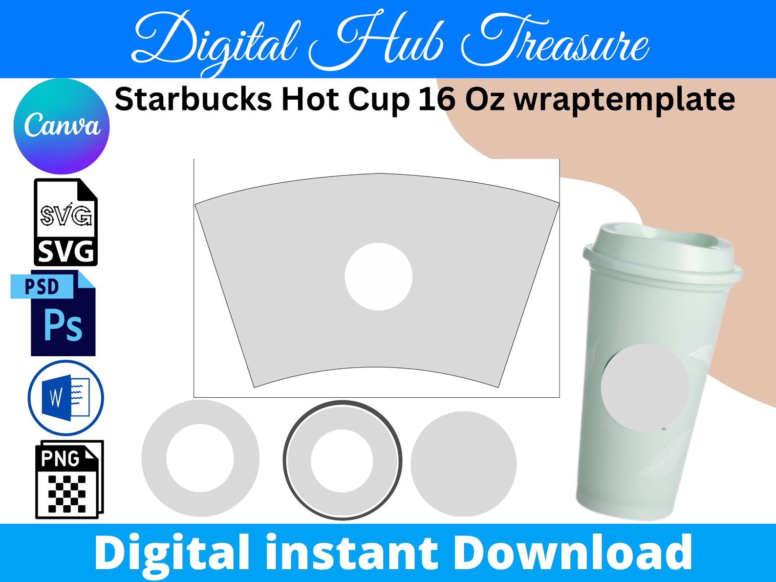 Starbucks Hot Cup Template Svg, 16 Oz Starbucks Full Wrap Template Svg ...