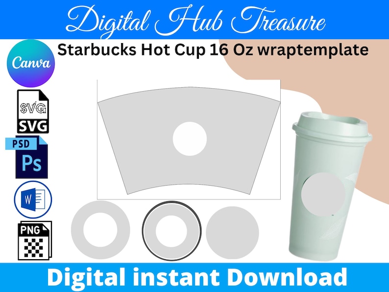 Starbucks Hot Cup Template Svg, 16 Oz Starbucks Full Wrap Template Svg ...