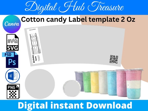 2 Oz Cotton Candy Tub Label Template Cotton Candy Tub Wrapper - Etsy