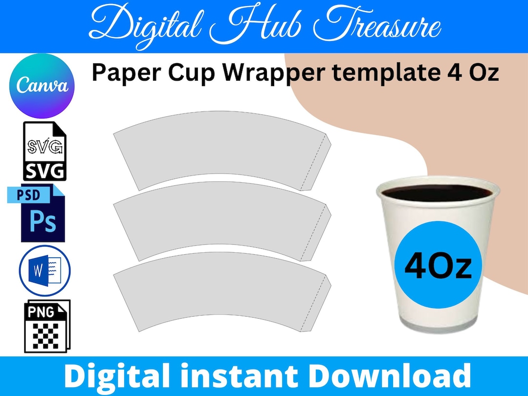4oz Blank Paper Cup Wrapper Template, Styrofoam Coffee Cup Template ...