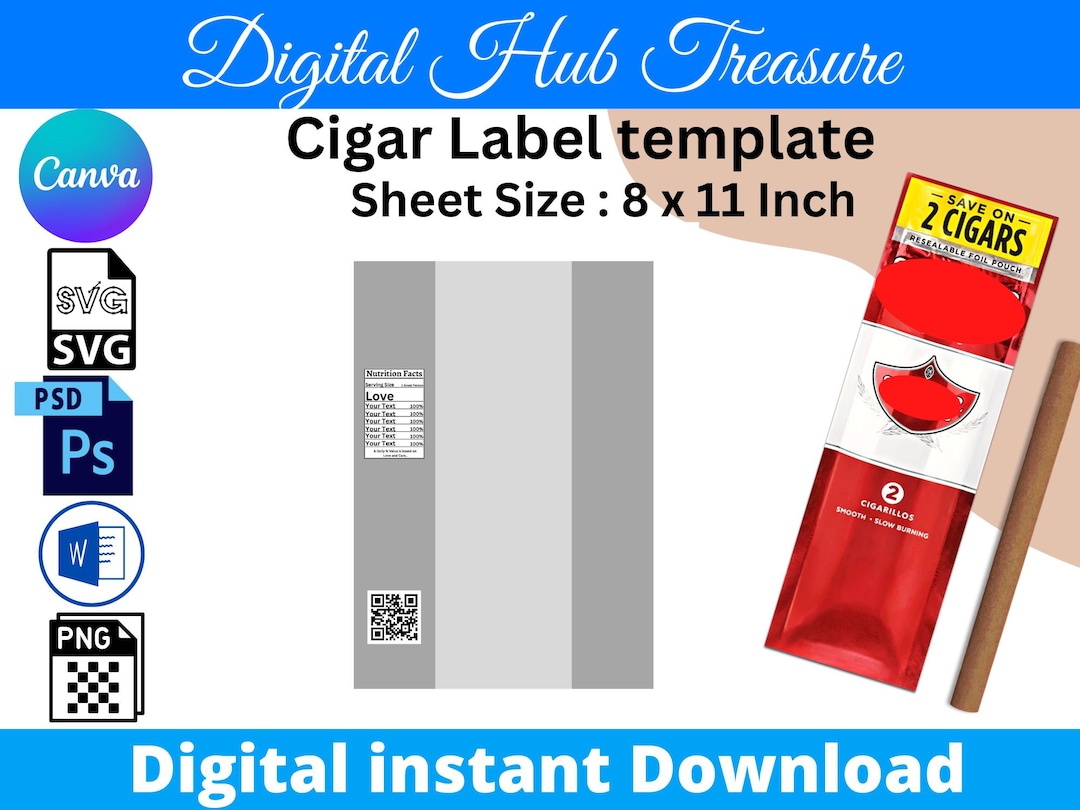 Sweet Cigar Wrapper Template, Cigar Sweets Template, Sweet Cigar Pack Template, SVG, DXF, Canva ...