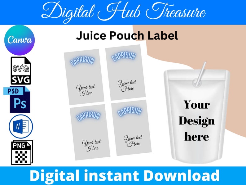 Juice Pouch Label Template, Instant Download, Editable Chip Bag ...