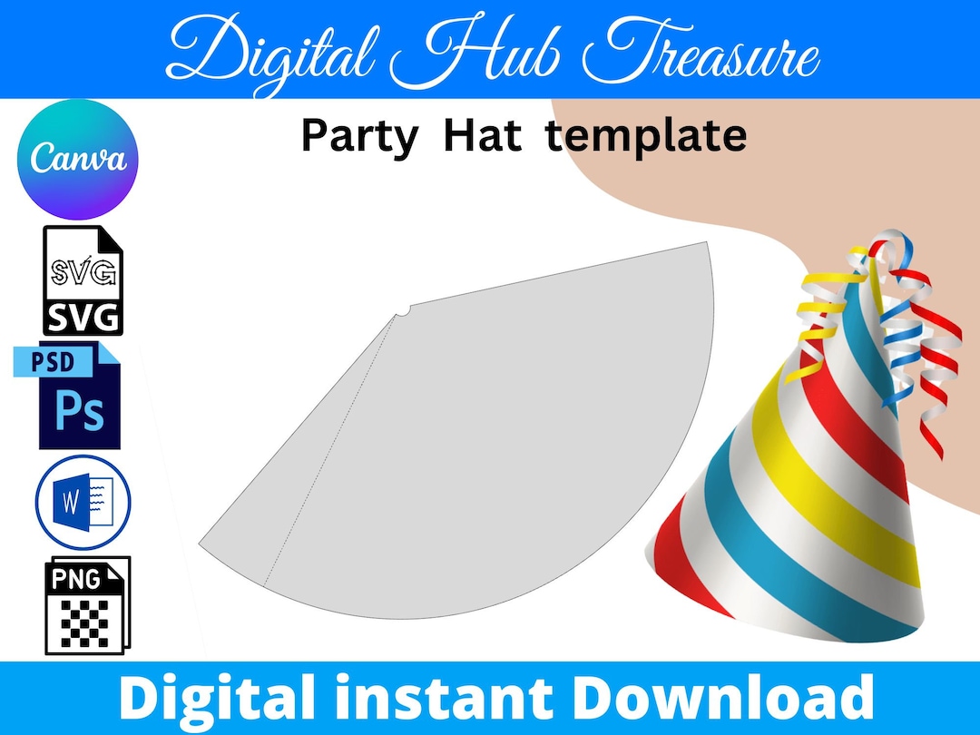 Party Hat Template, Birthday Hat Template, Cone Hat, Paper Hat ...