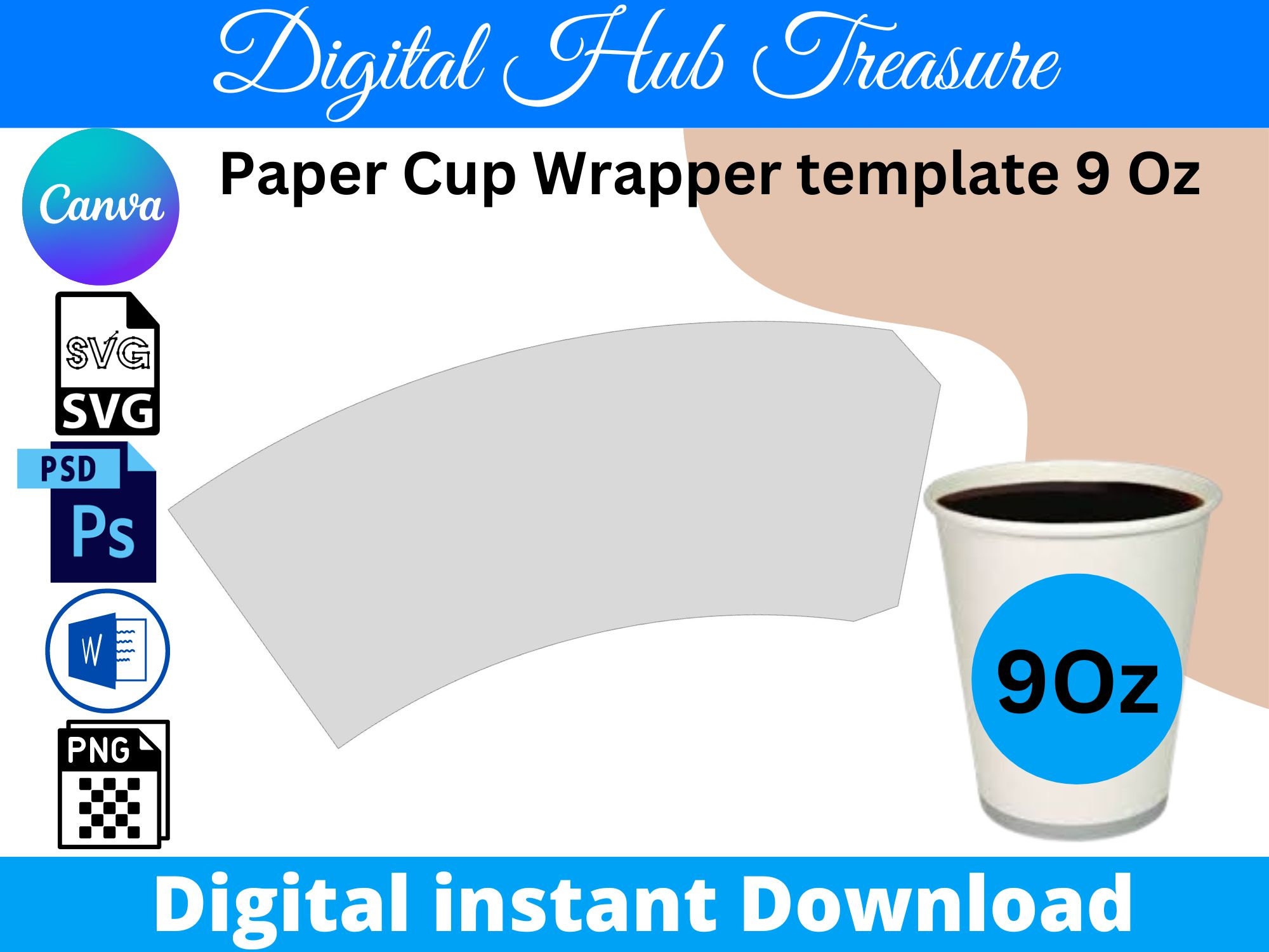 9oz Blank Paper Cup Wrapper Template, Styrofoam Coffee Cup Template ...