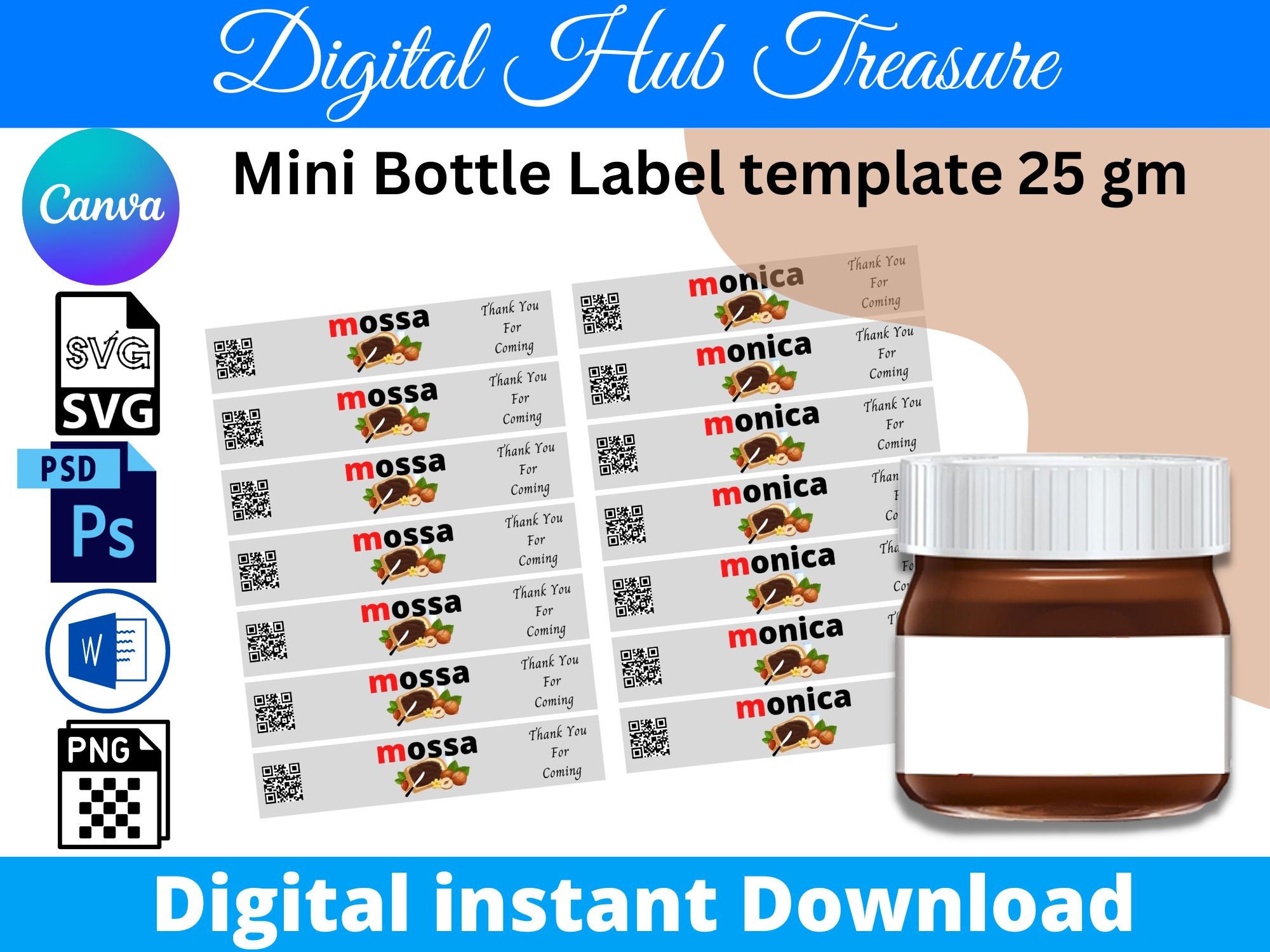 Mini Hazelnut Spread 25 Gm Bottle Blank Label Template Mini - Etsy