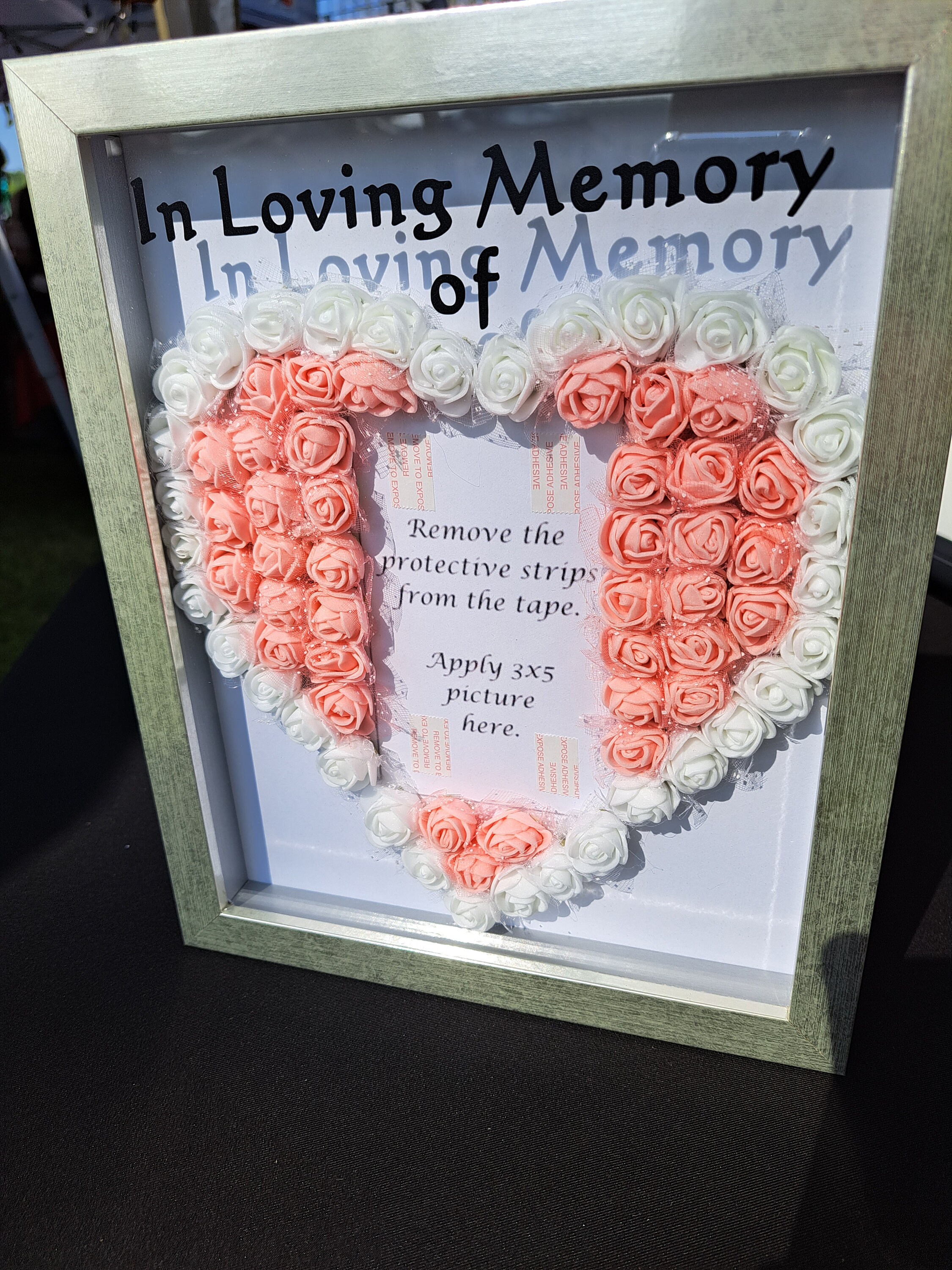 Rose Flowers in a Heart Memorial Shadow Box Frame 2 Colors HEART Shape ...