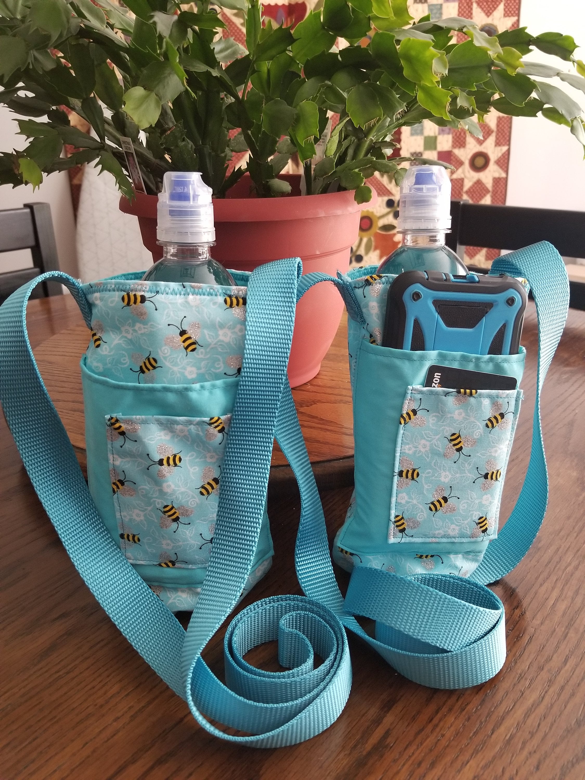 Water Bottle Carrier Teal Bees - Etsy