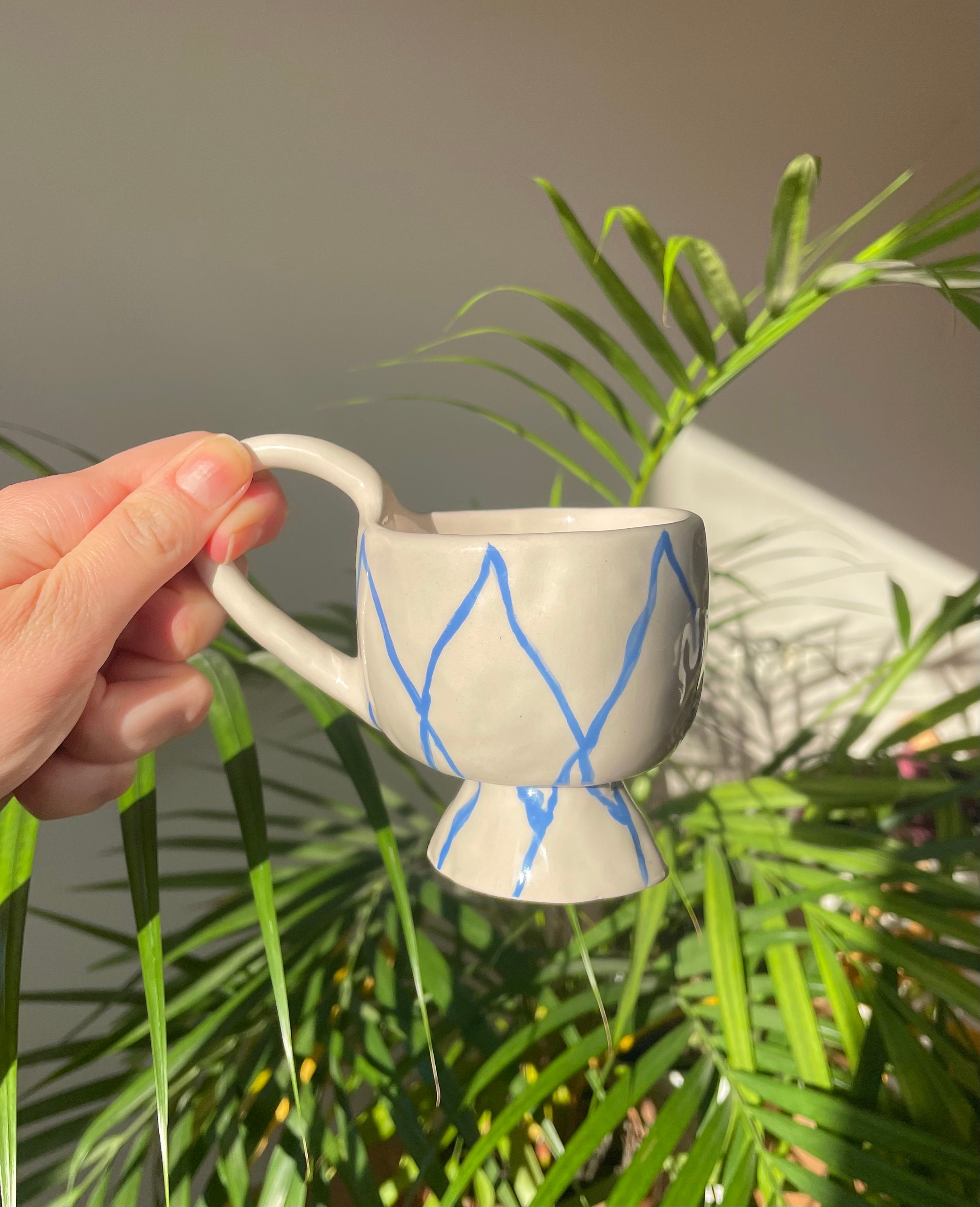 Handmade Ceramic Mug With Blue Cross Lines Handmade Ceramic Mug With ...