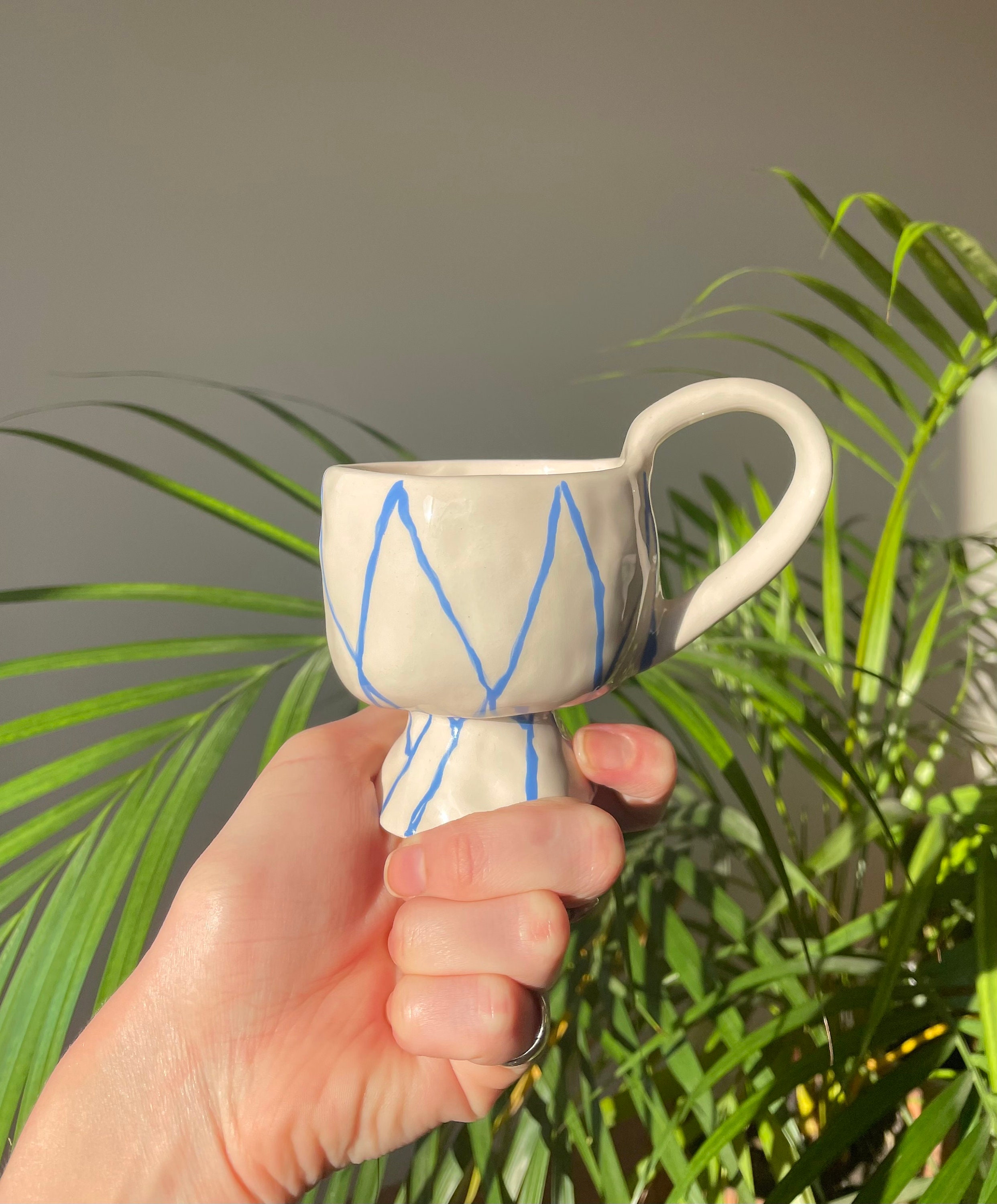 Handmade Ceramic Mug With Blue Cross Lines Handmade Ceramic Mug With ...