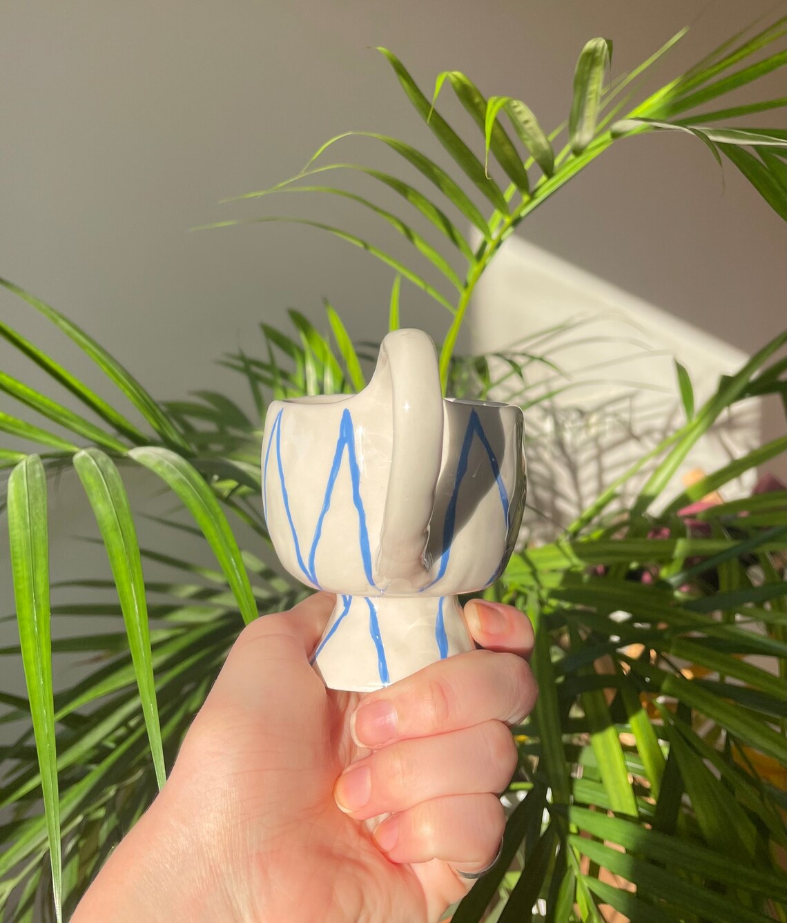 Handmade Ceramic Mug With Blue Cross Lines | Handmade Ceramic Mug With ...