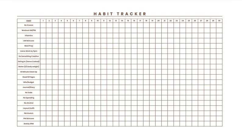 30-day Habit Tracker | Digital Download | Prefilled & Blank Versions - Etsy