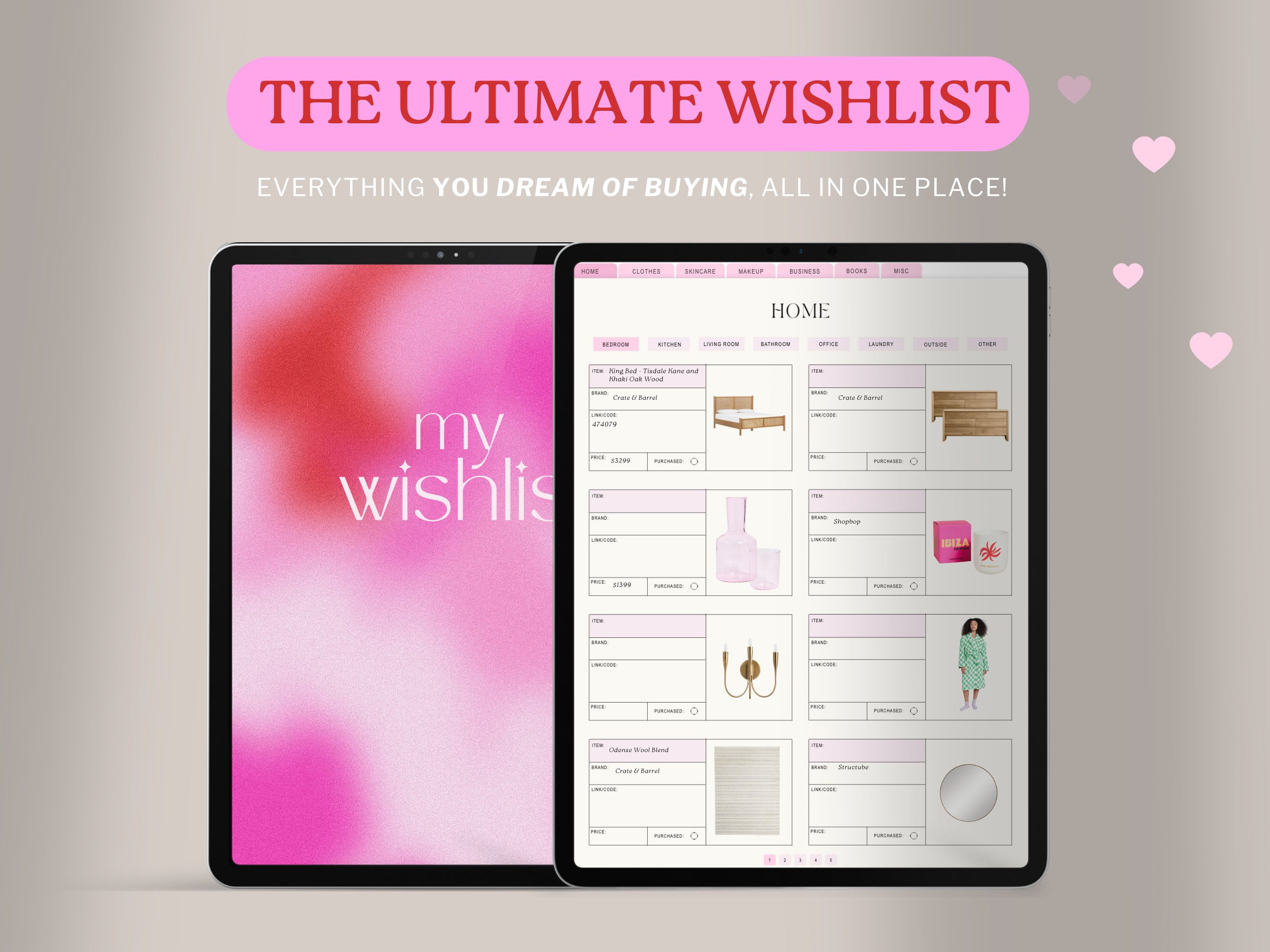 Wishlist Tracker | My Ultimate Wishlist Pink Digital | Digital Shopping ...