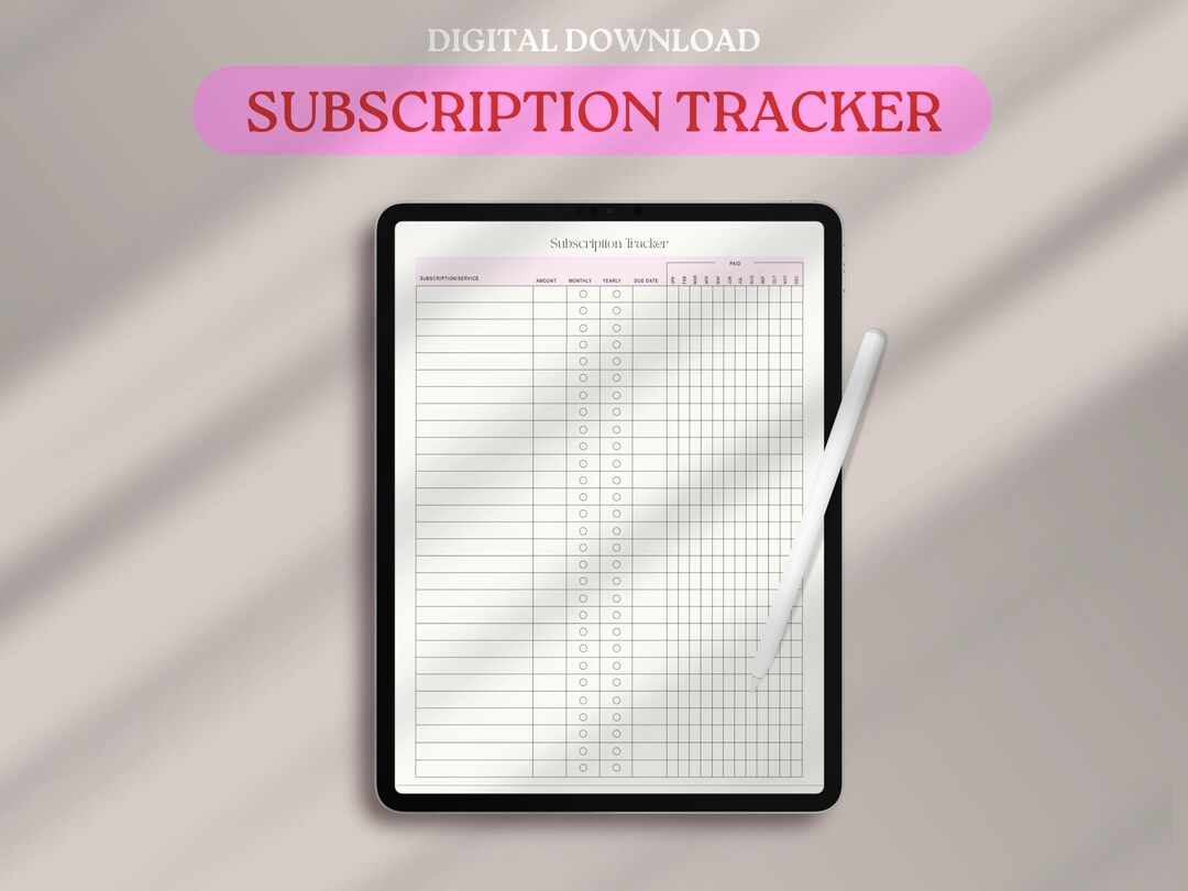 Subscription Tracker Aesthetic Downloadable for iPad or Printable Pink ...