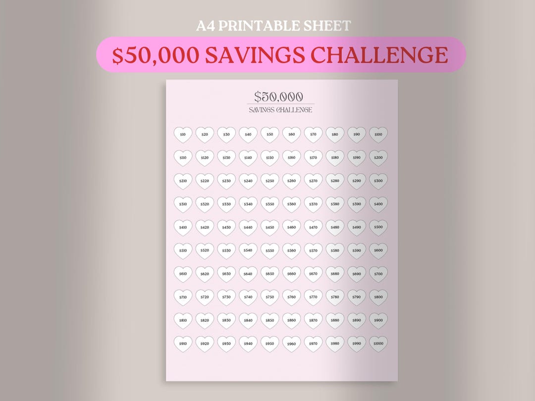 Savings Challenge 50k | Savings Challenge | Savings Tracker Printable ...