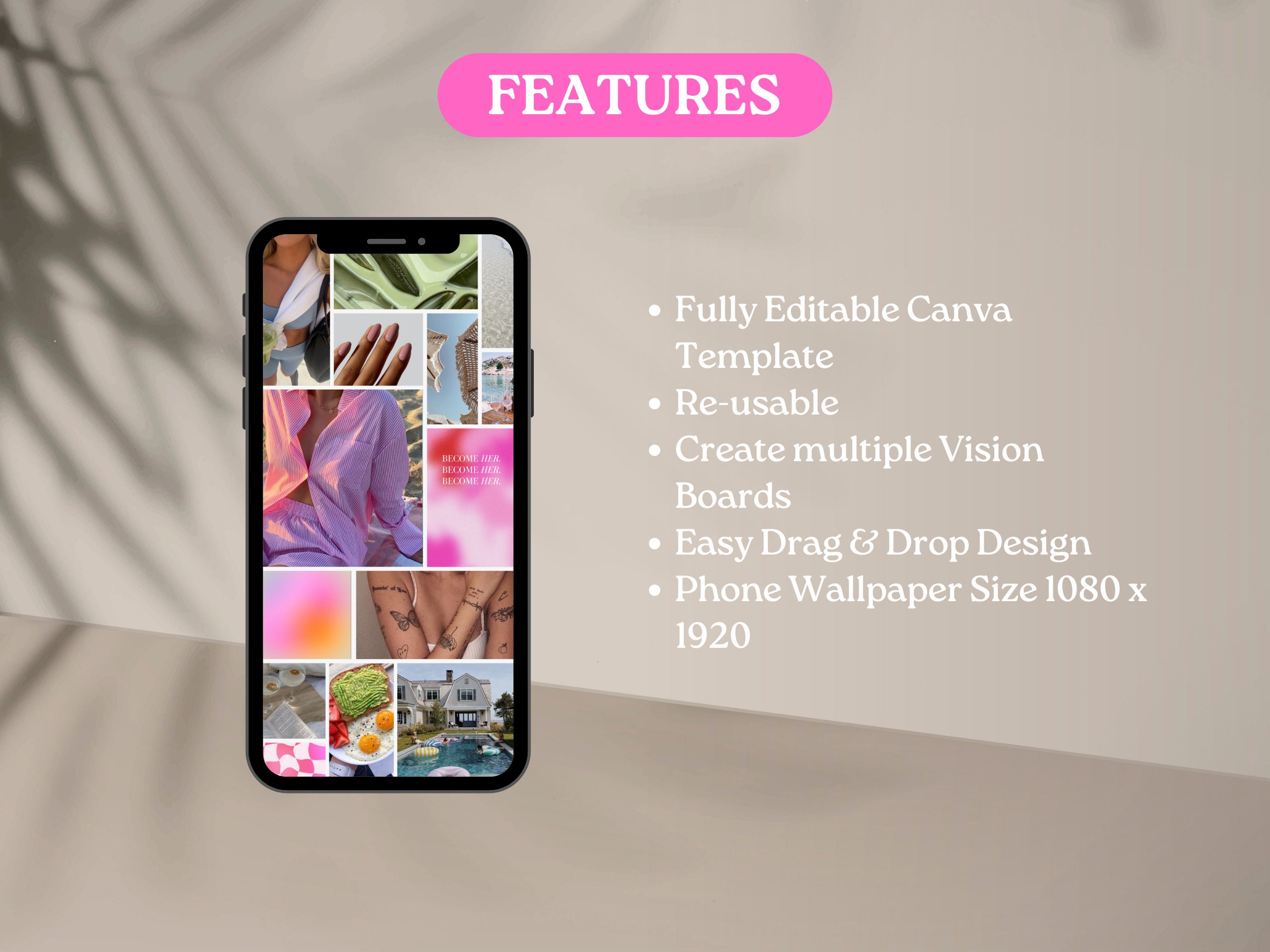 Vision Board Template Phone Background Wallpaper | Canvas Vision Board ...