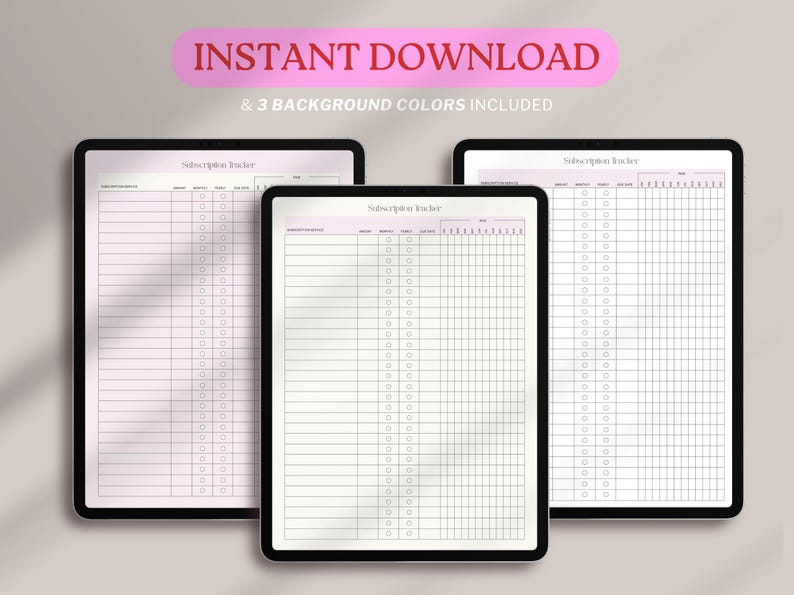 Subscription Tracker Aesthetic Downloadable for iPad or Printable Pink ...