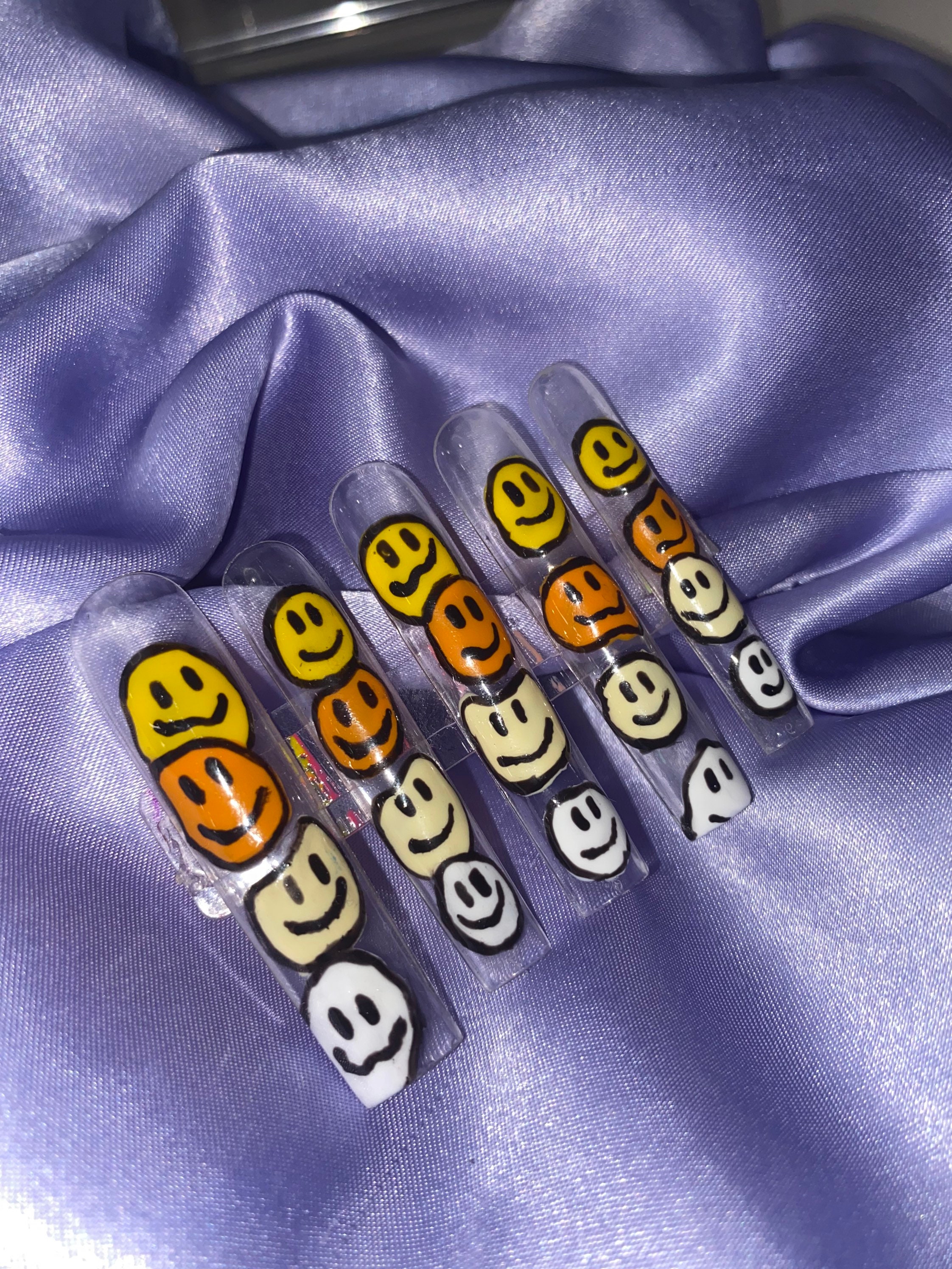 Sunset Melted Smiley Face Press on Nails - Etsy