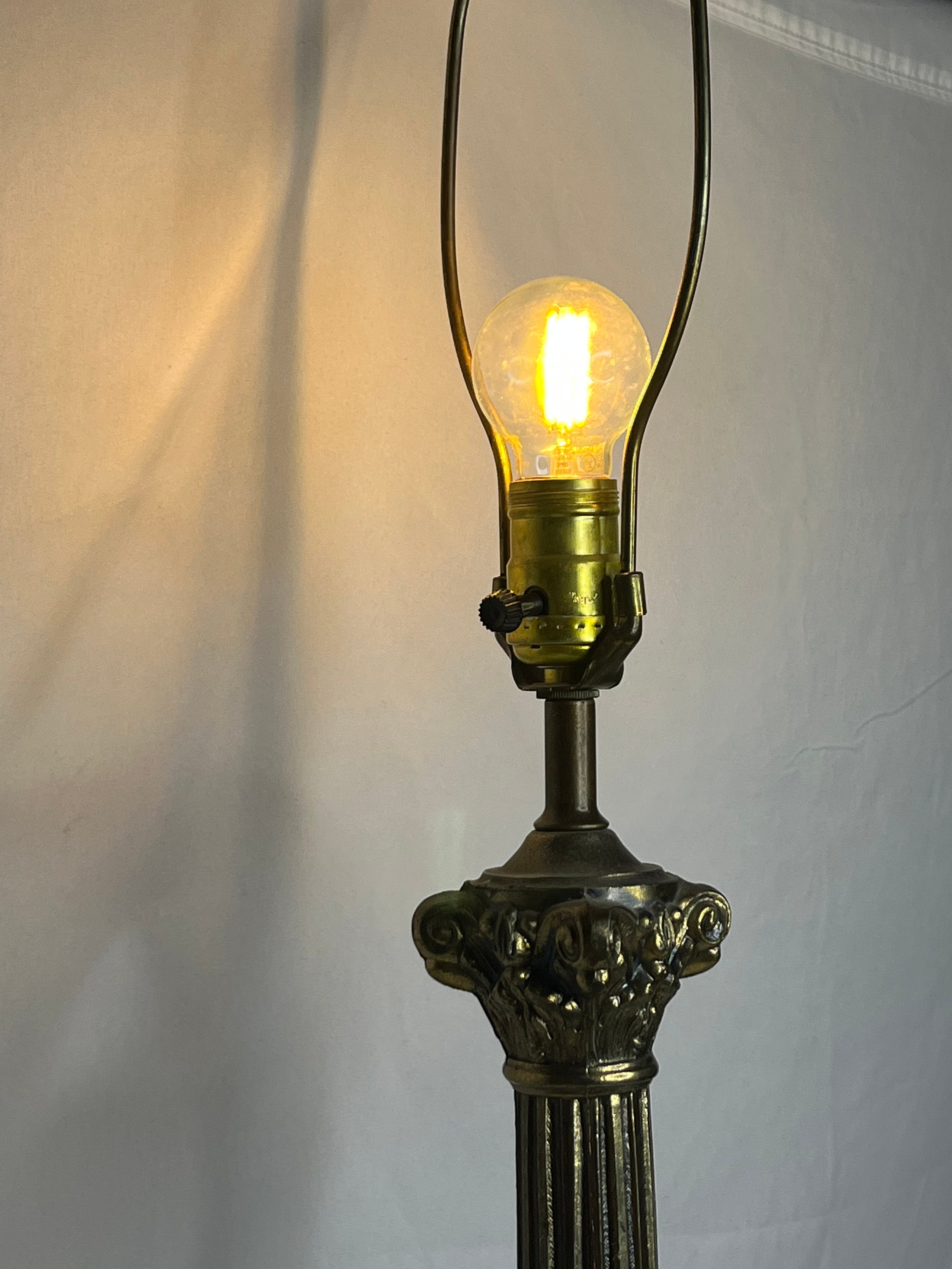 Antique Victorian Cast Metal Empire Pillar Lamp With Figural Cherub ...