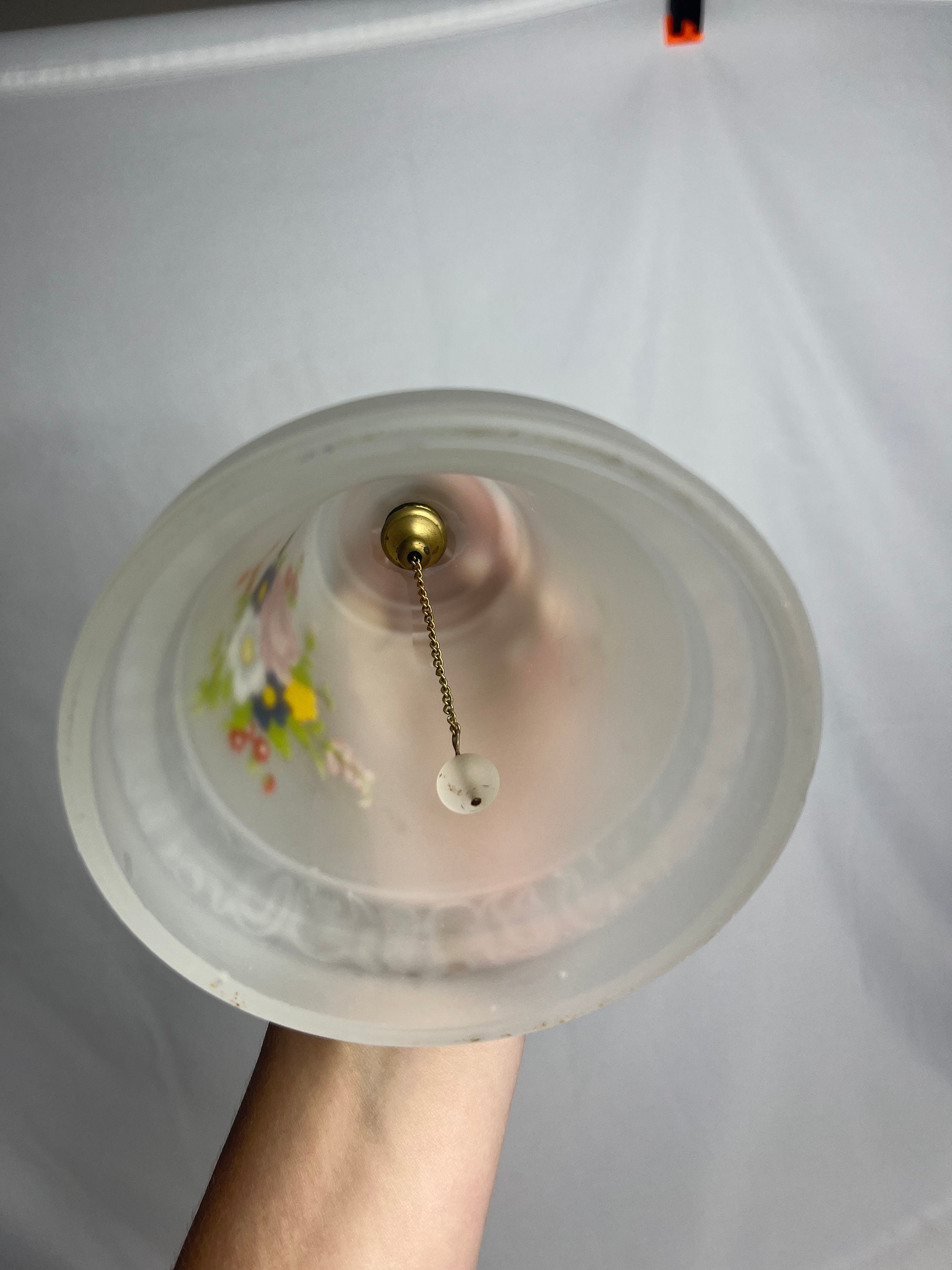 Large Vintage English Frosted Glass Bell With Wooden&metal Handle With ...