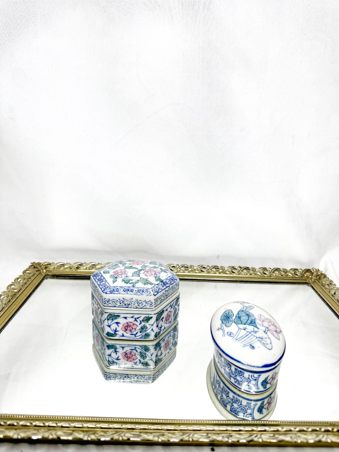 Set of Beautiful Vintage Porcelain Trinket Boxes , Jewelry Box, Octagon ...