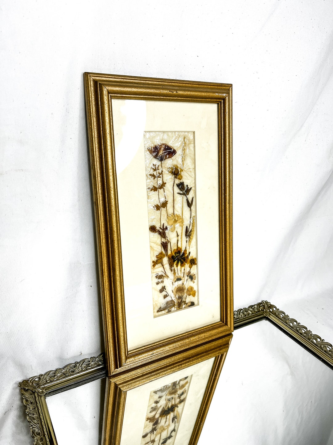 Vintage Dried Pressed Flowers in Gold Frame - Etsy