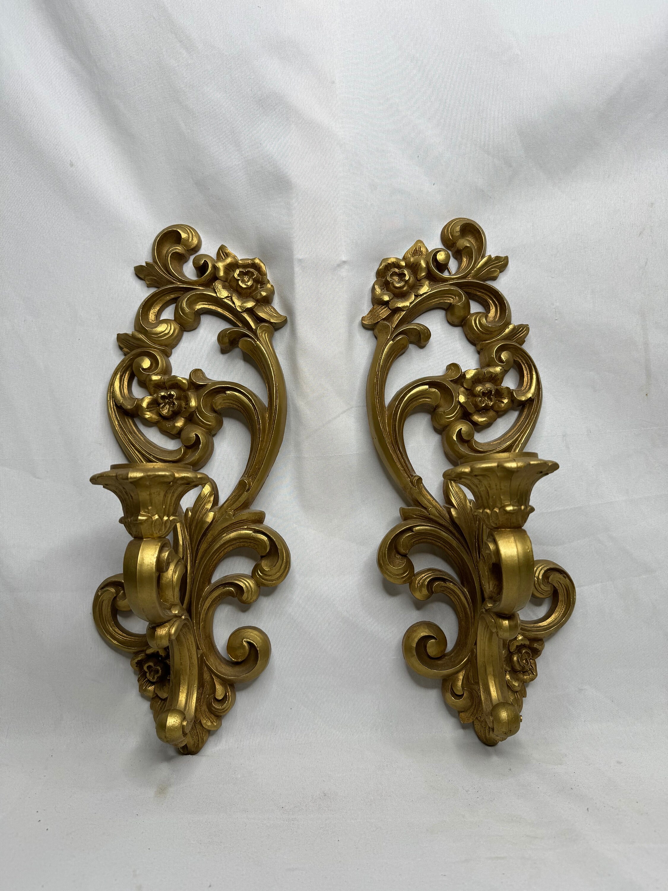 Vintage Hollywood Regency Gold Gilded Candlestick Wall Sconces a Pair ...