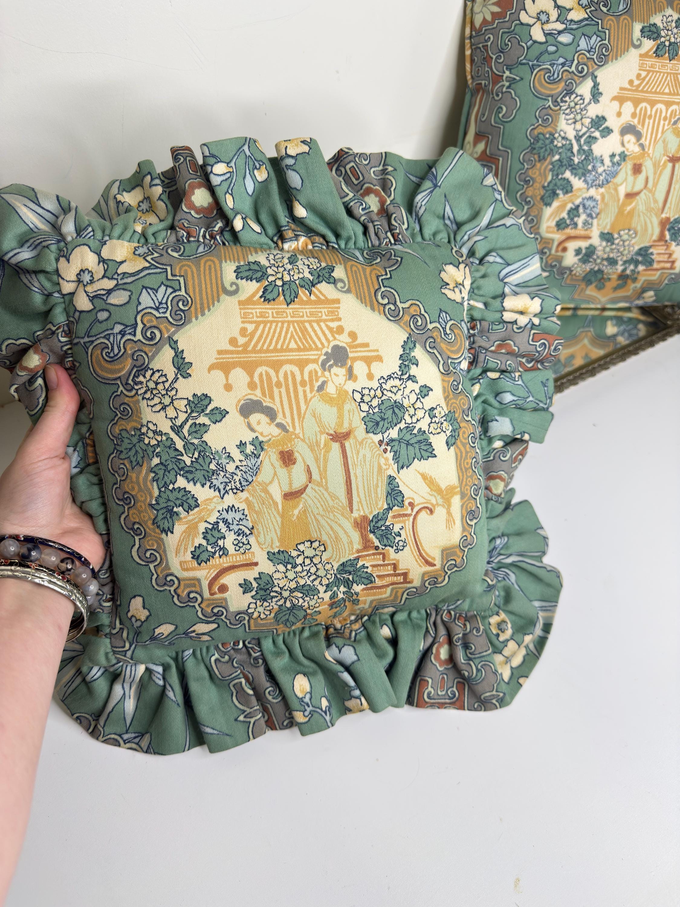 Vintage Japanese Geisha Throw Pillows, Sage Green Chinoiserie Decor ...