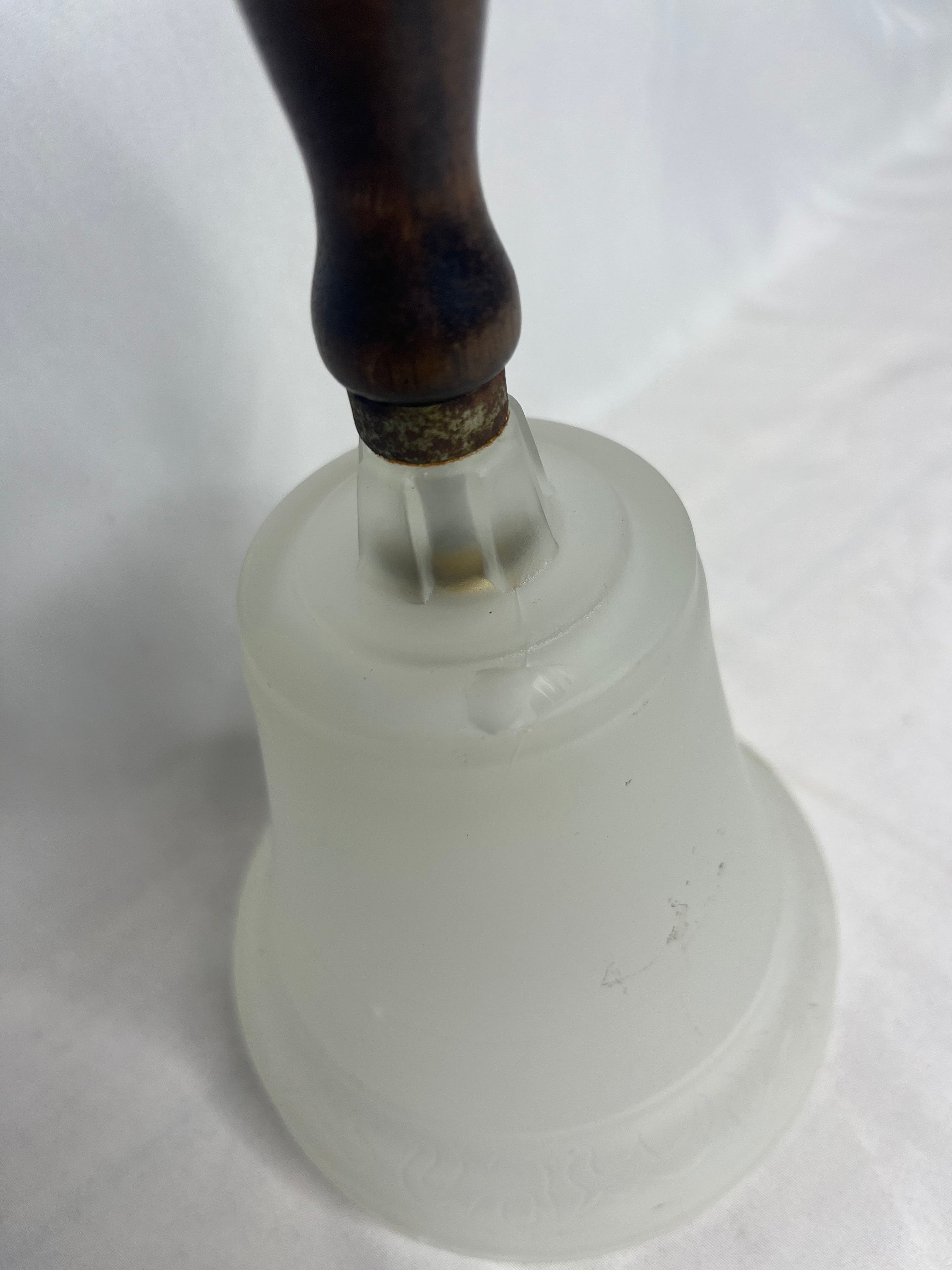 Large Vintage English Frosted Glass Bell With Wooden&metal Handle With ...