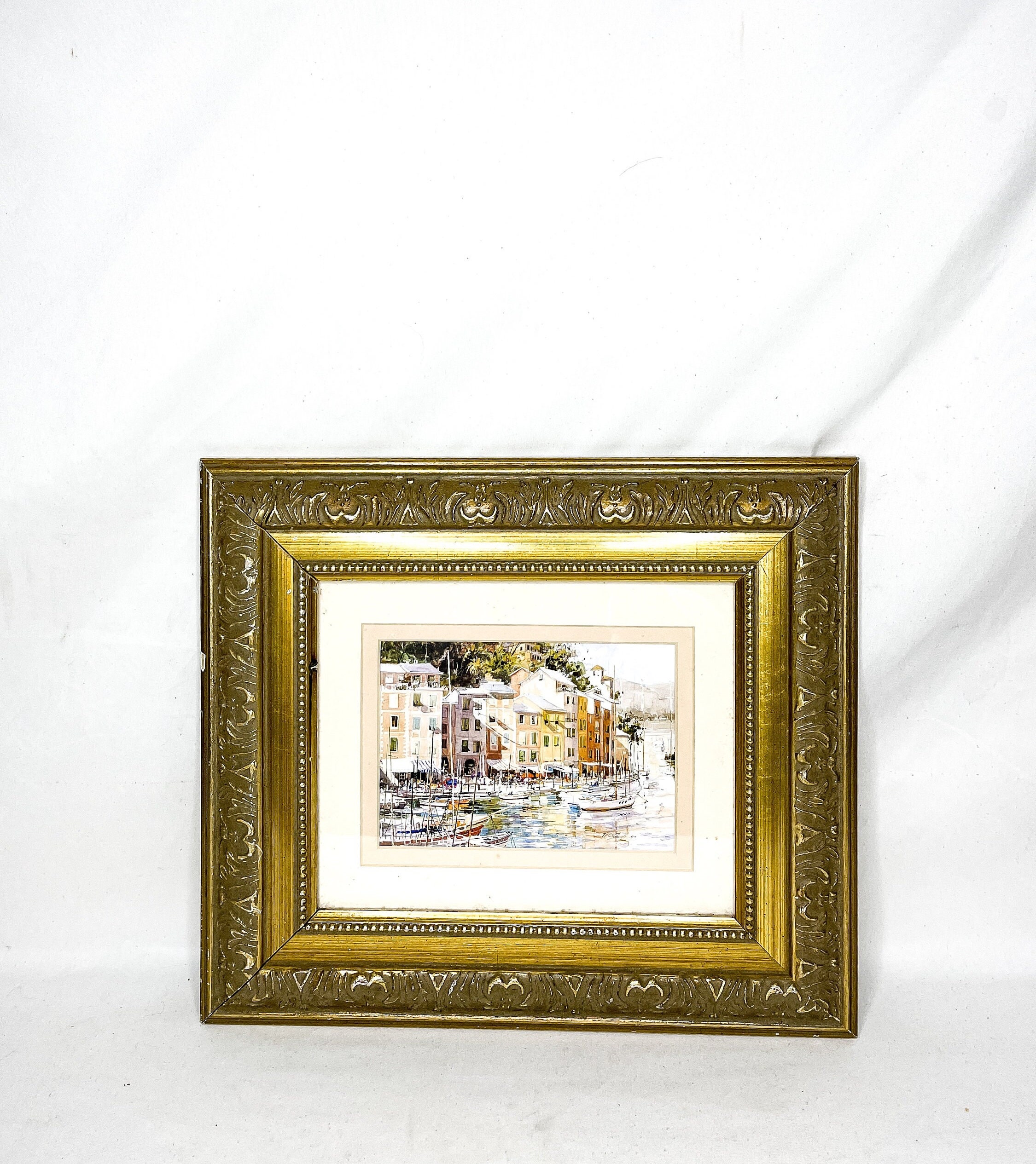 Vintage Gold Ornate Framed harbor View Watercolor Print by Marilyn ...