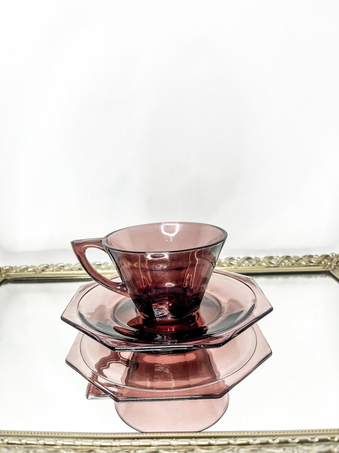 Vintage Hazel Atlas Moroccan Amethyst Glass Teacup and Saucer - Etsy