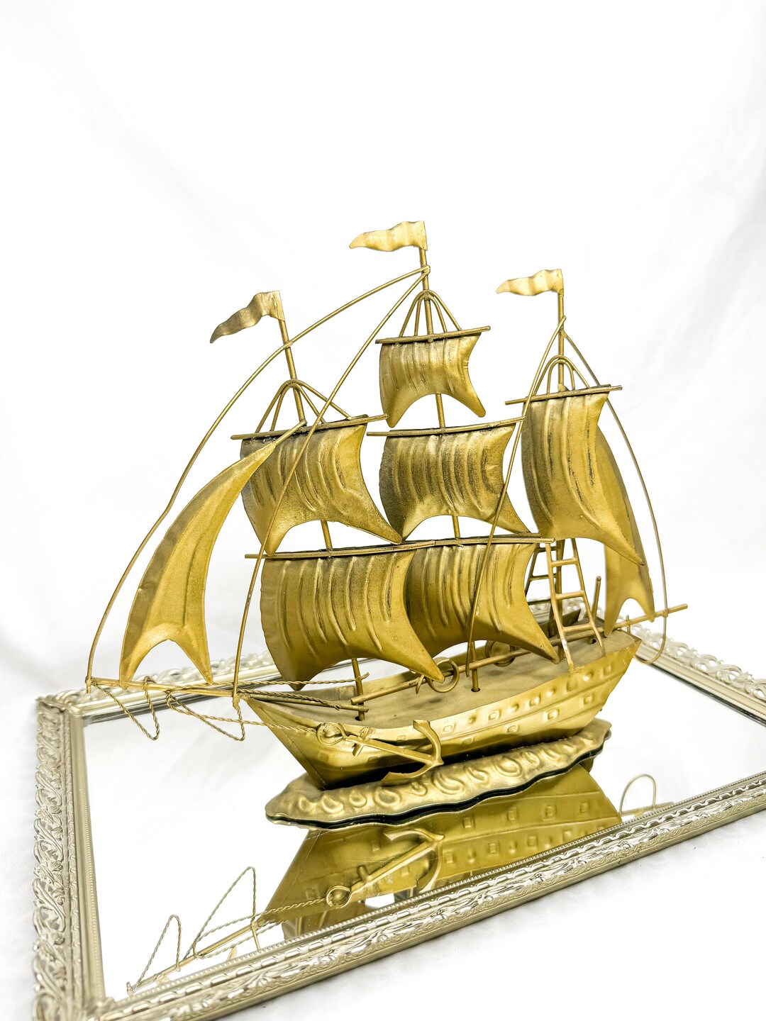 Vintage Copper Metal Ship Sail Boat Model Mast Nautical Decor 11" X 9 3 ...