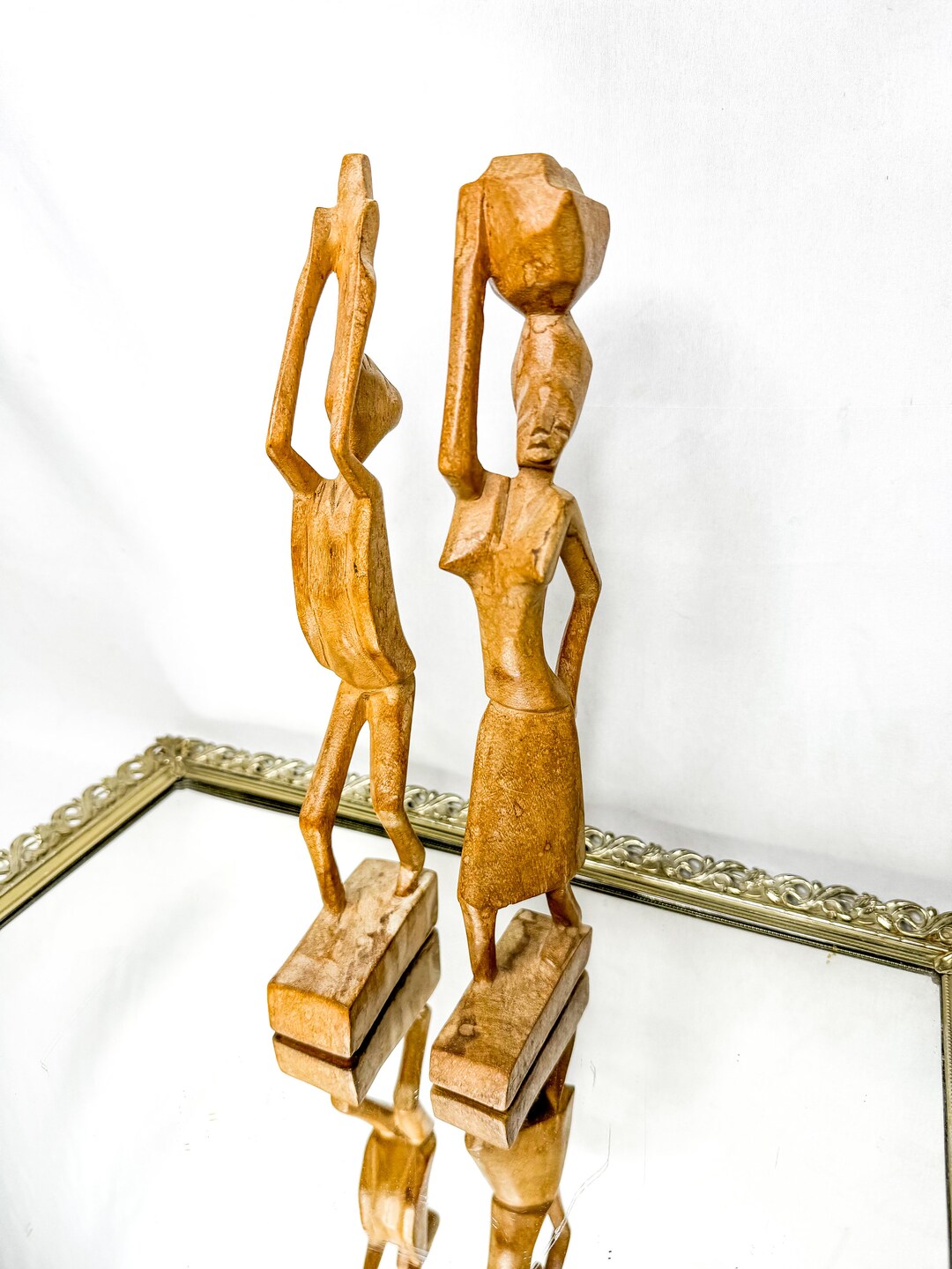 Vintage Hand Carved Figurines - Set of 2 Wooden Man and Woman Dancing ...