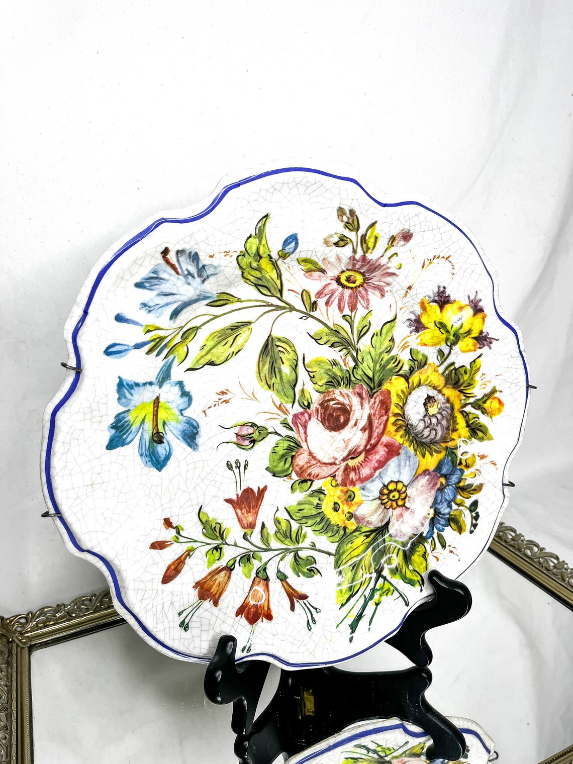 Set of Two Vintage Lami Italy Melamine Colorful Flowers 11 Scalloped ...