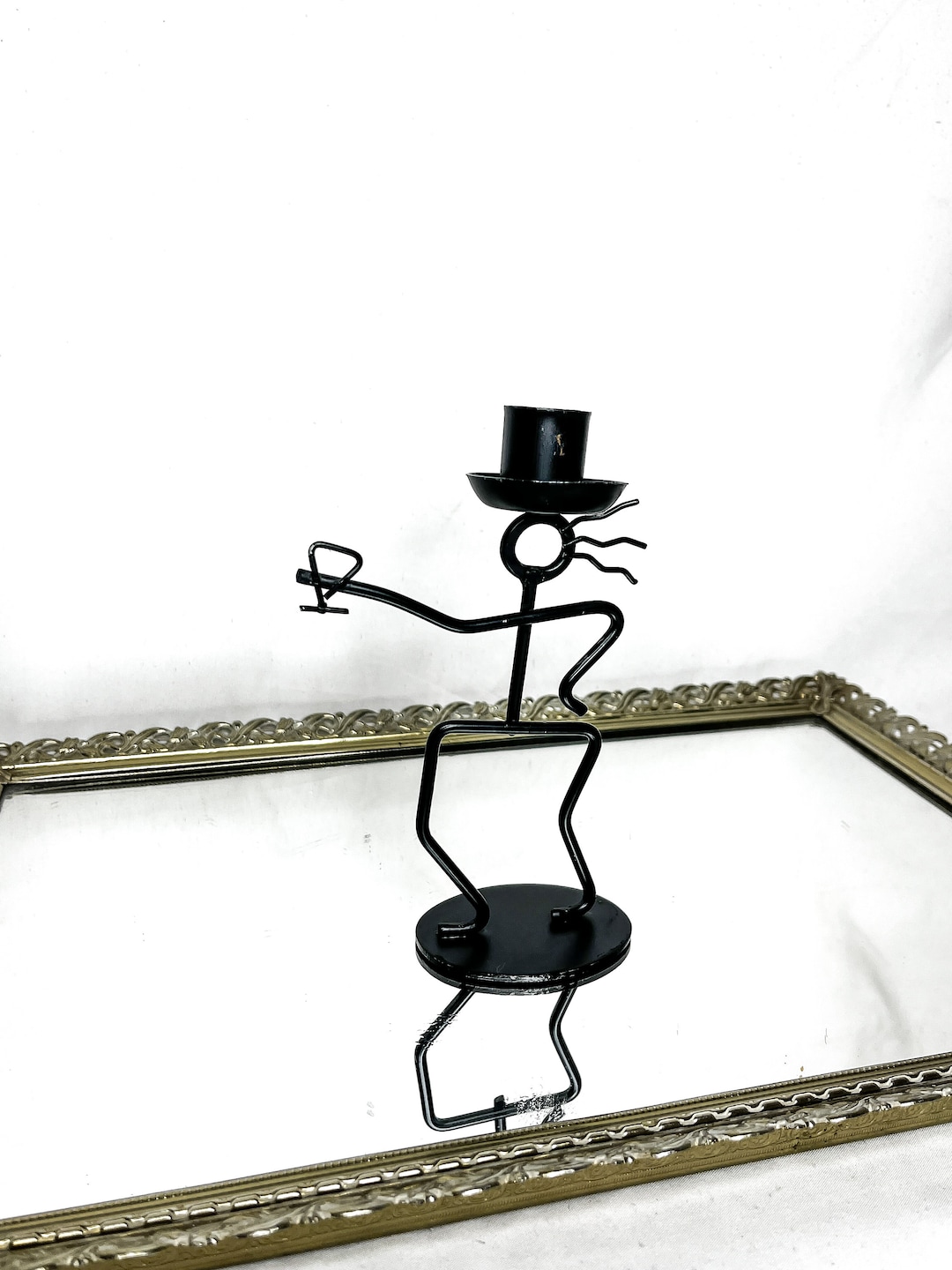 1970s Wrought Iron Sculptural Stick Figure Holding Martini Candle ...