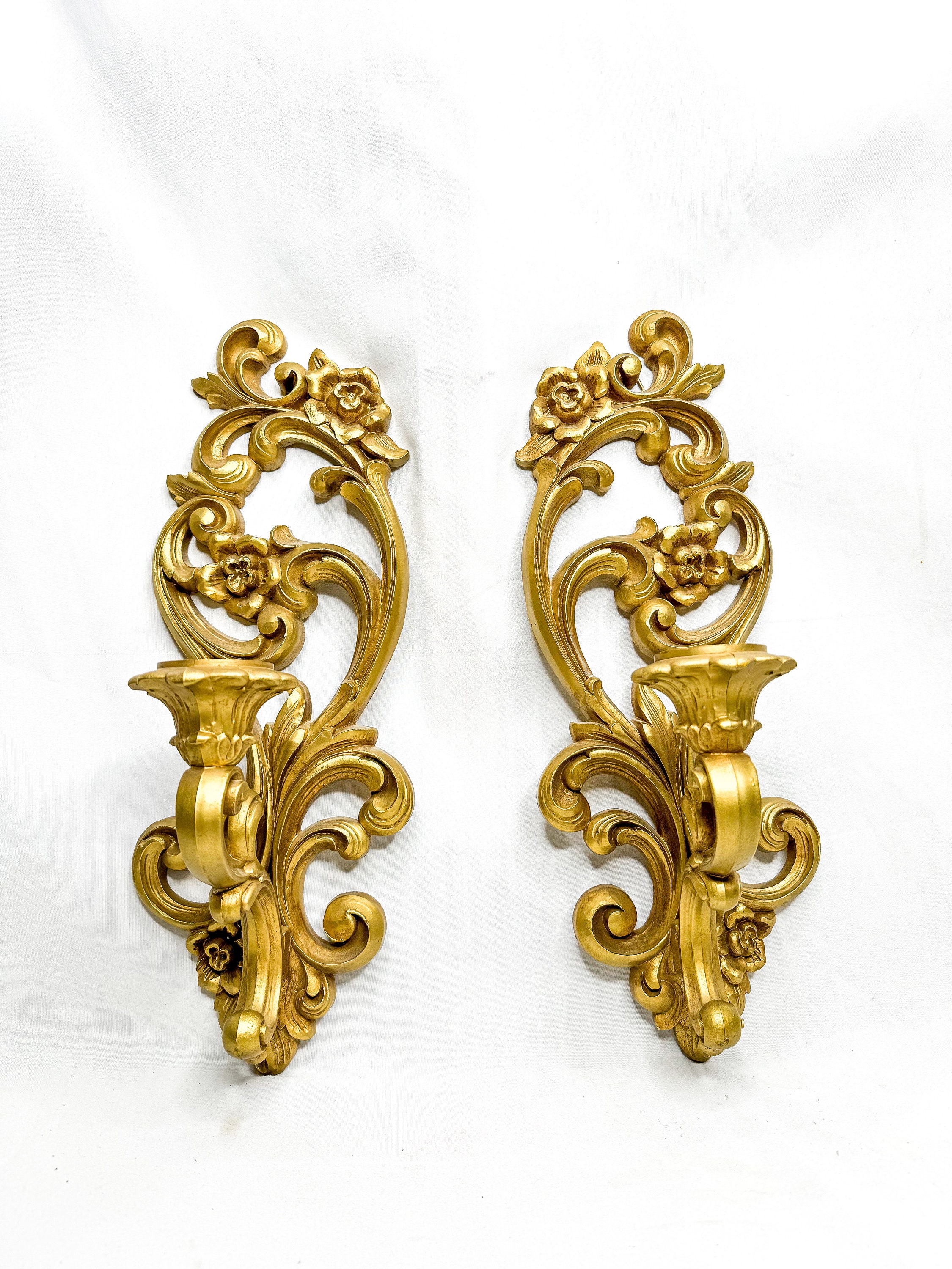 Vintage Hollywood Regency Gold Gilded Candlestick Wall Sconces a Pair ...