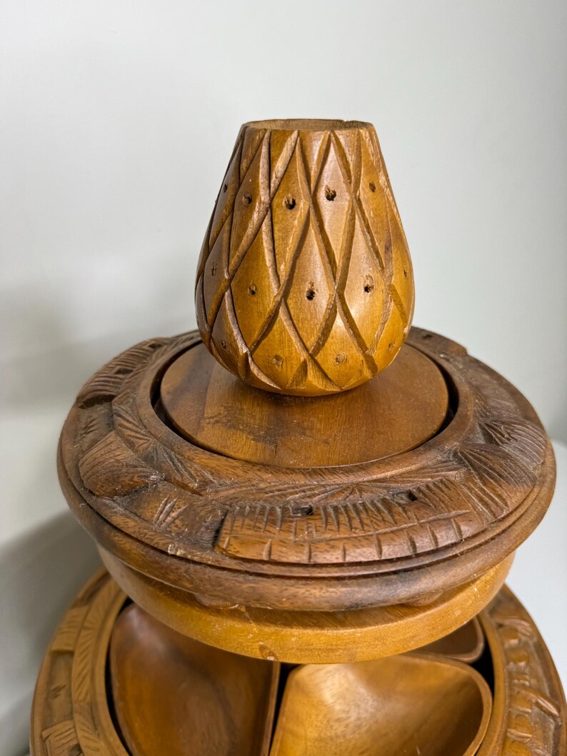 Vintage Filipino Carved Wood Lazy Susan: MCM 3-tier Serving Tray - Etsy