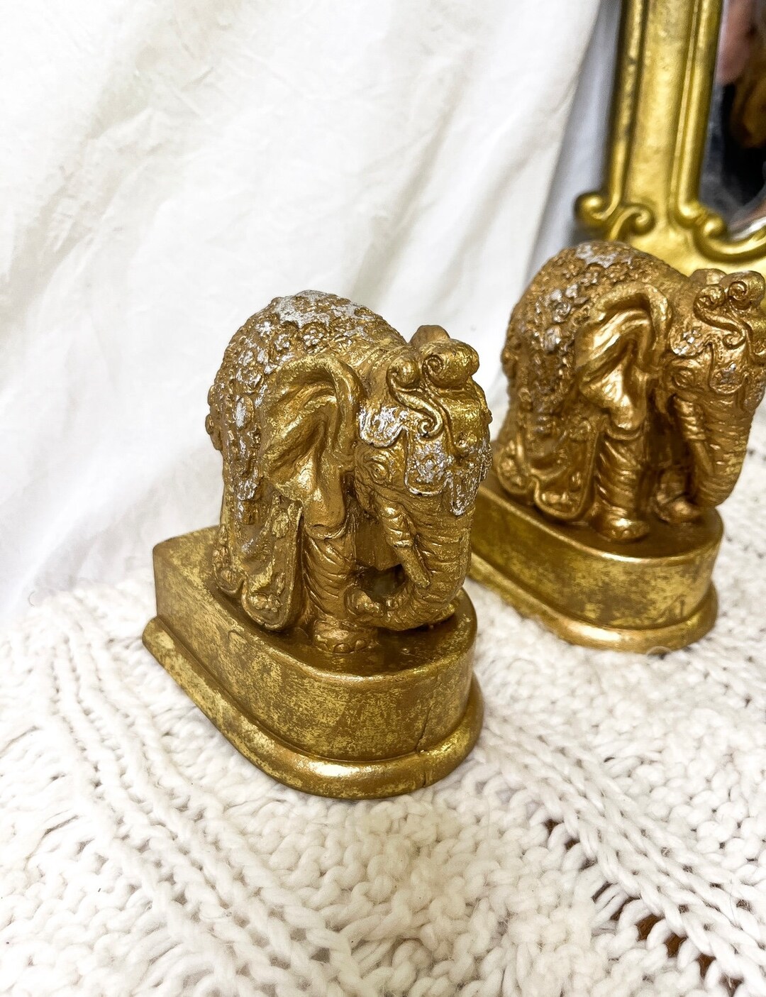 Beautiful Vintage Asian Elephant Book Ends With Detailed Gold Finish - Etsy